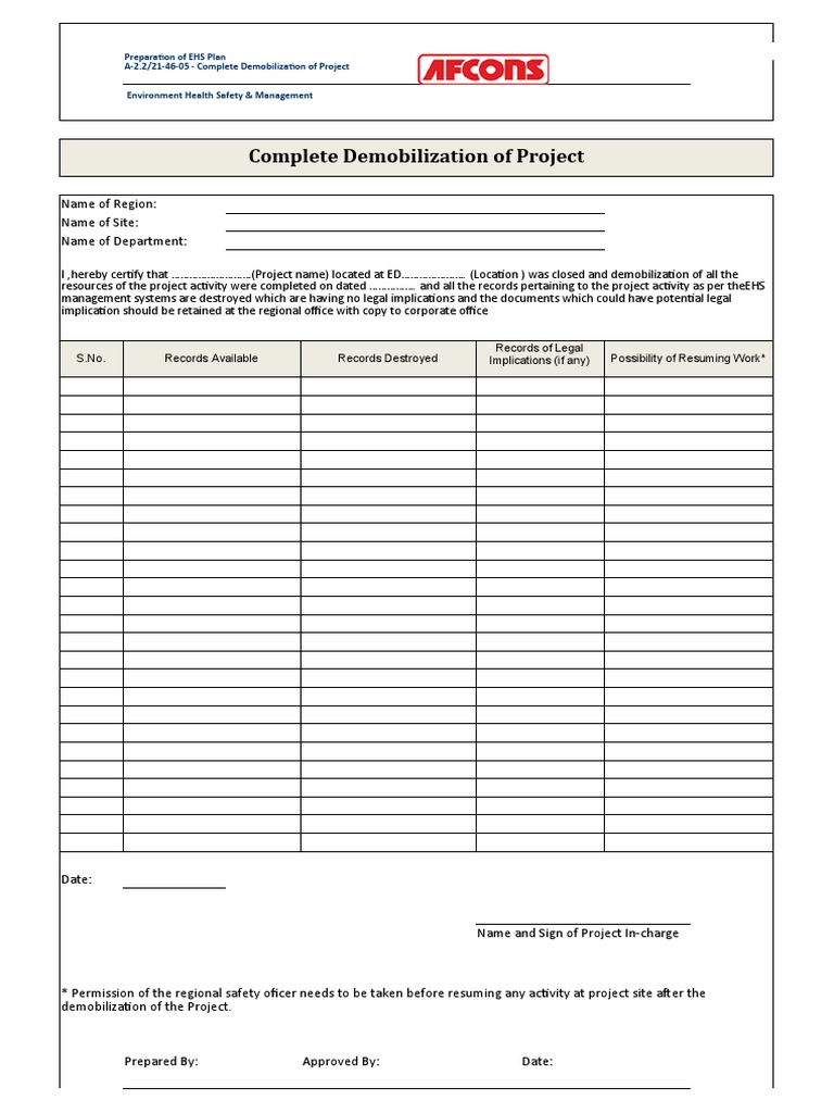 A-2.2!21!46-05 - Complete Demobilization of Project | PDF | Technology ...