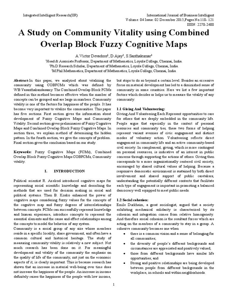 A Study On Community Vitality Using Combined Overlap Block Fuzzy ...