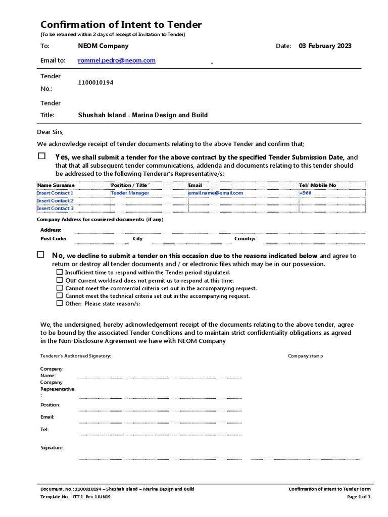 A2. Confirmation of Intent To Tender | PDF | Business