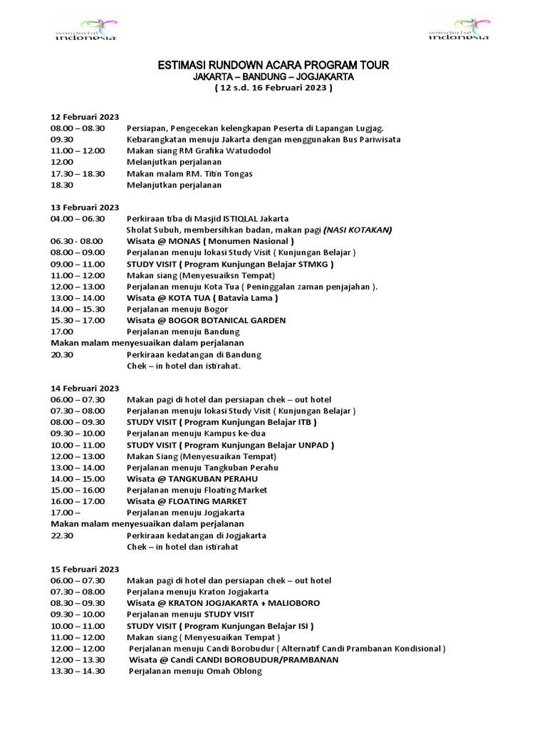 Plan Rundown Study Observasi SMAN 1 Rogojampi Taruna Budaya Banyuwangi ...