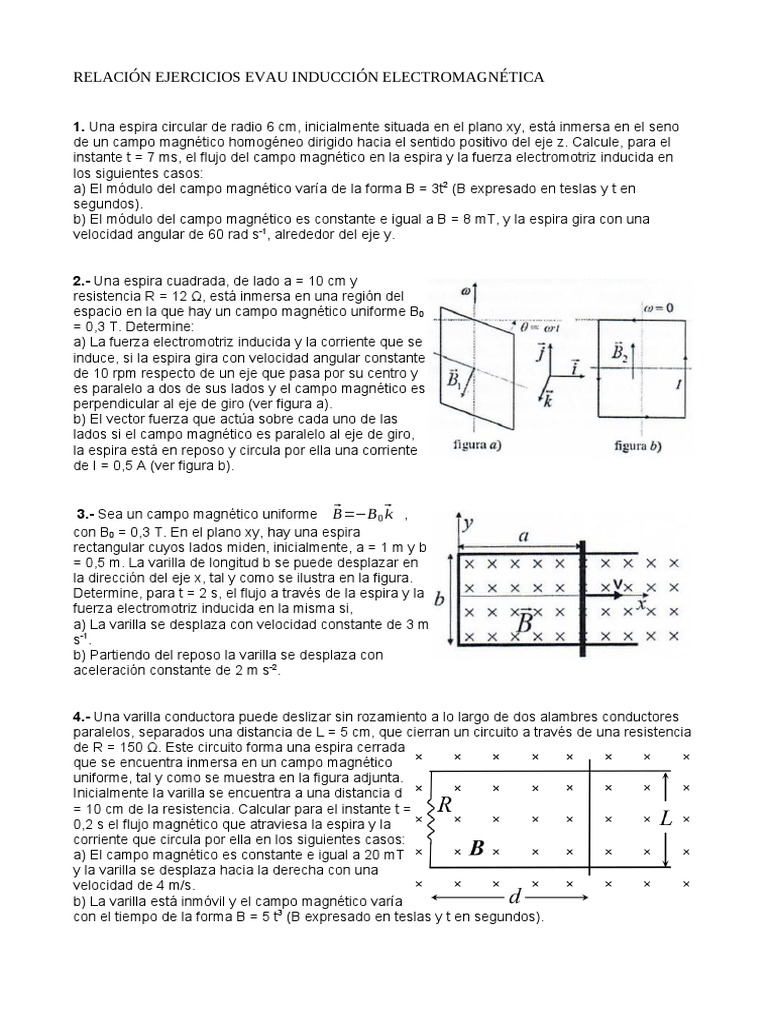 Relación Ejercicios EvAU Final | PDF | Campo magnético | Inductor