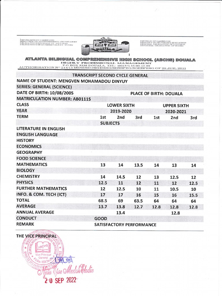 Secondary and High School Transcript | PDF | Science