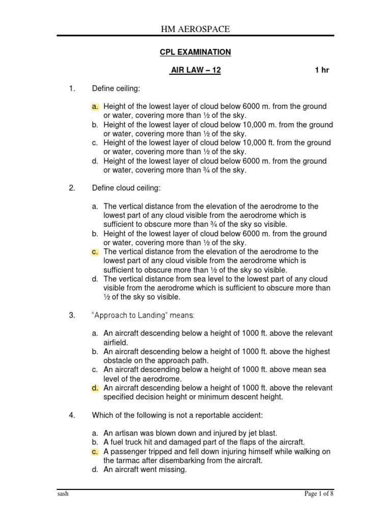 Air Law CPL 12 Questions | PDF | Aircraft | Air Traffic Control