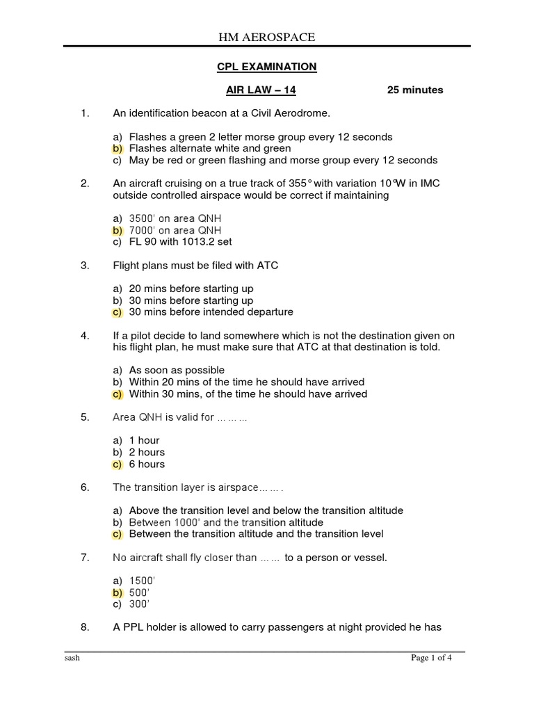 Air Law CPL 14 Questions | PDF | Airport | Air Traffic Control