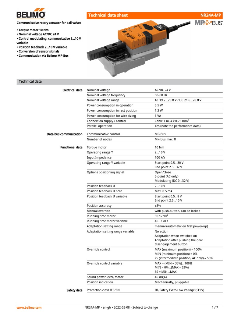 Belimo NR24A-MP Datasheet En-Gb | PDF | Switch | Electric Motor