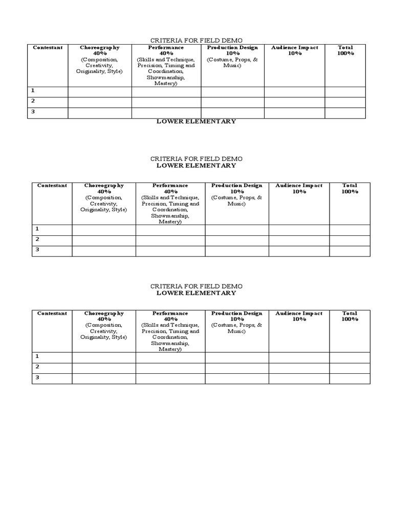 Criteria For Field Demo | PDF | Performing Arts | Entertainment