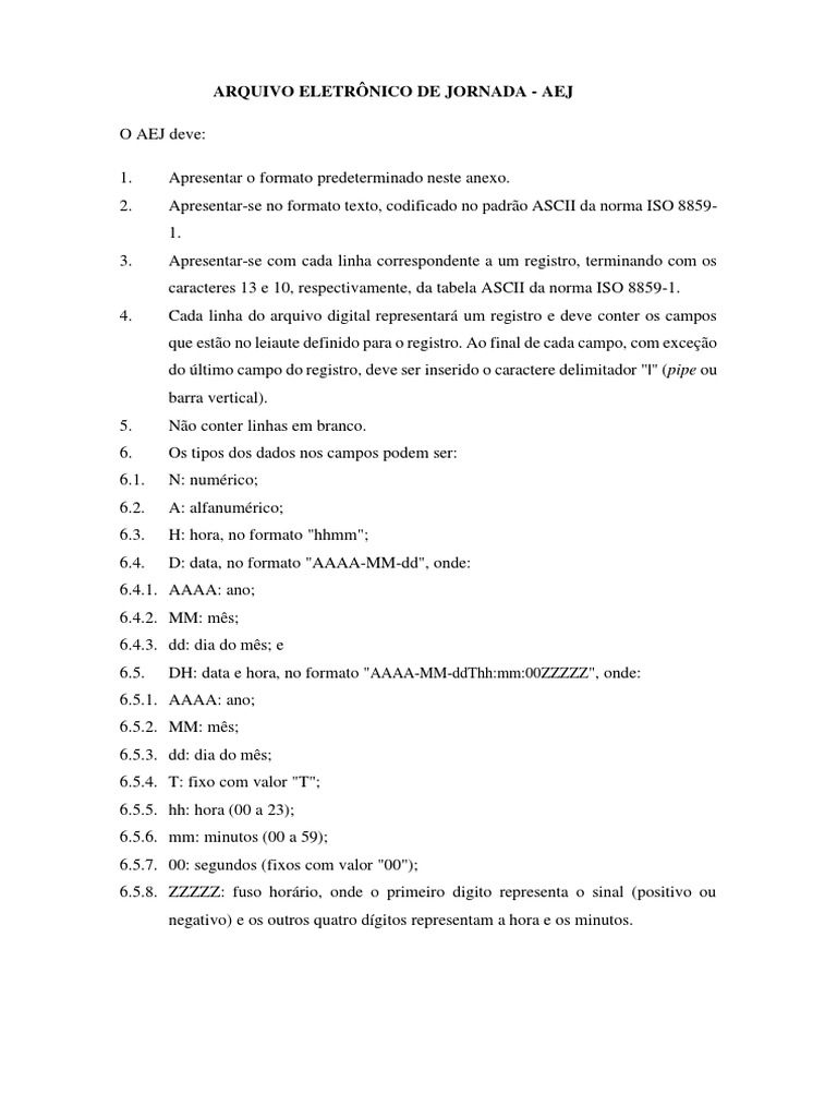 Leiaute Do Arquivo Eletronico de Jornada Aej | PDF | Informática