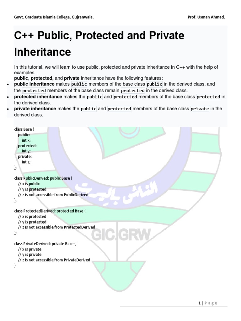 Public Protected Private Inheritance Pdf Class Computer Programming Inheritance Object