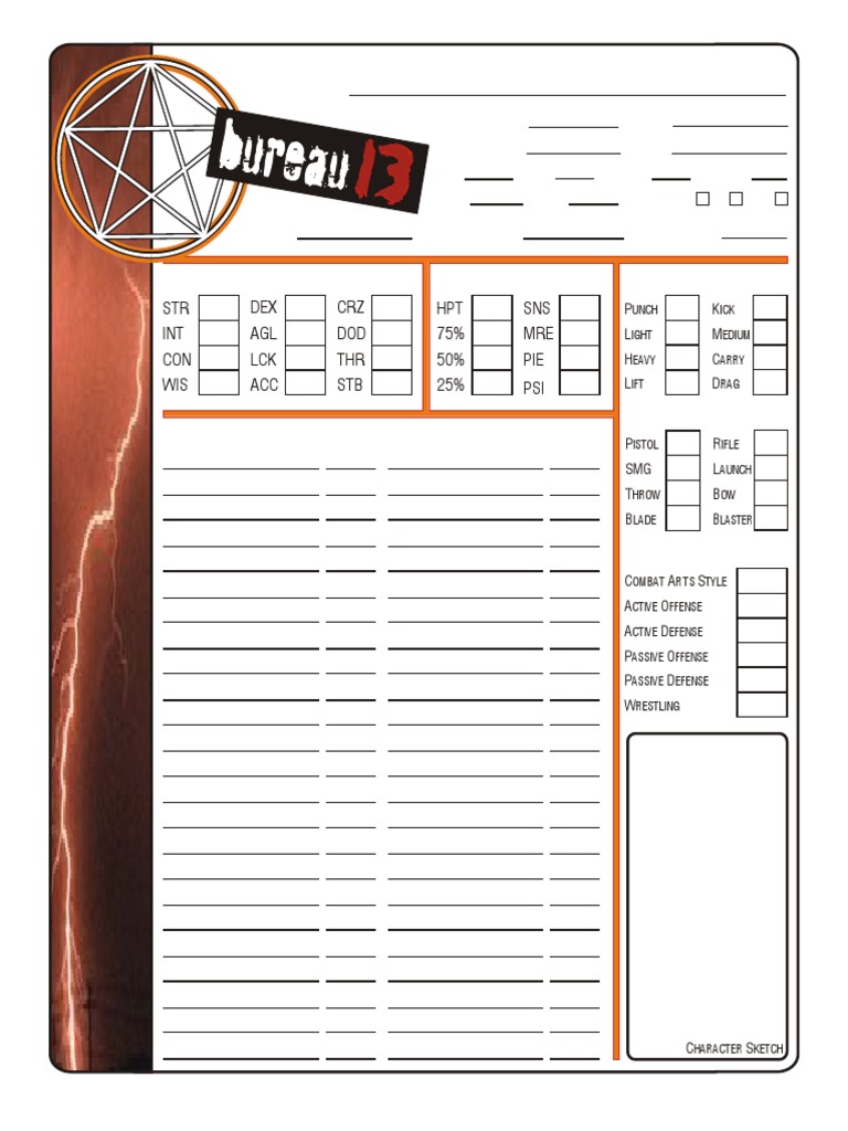 Bureau 13 - Character Sheet (Updated) | PDF | Entertainment