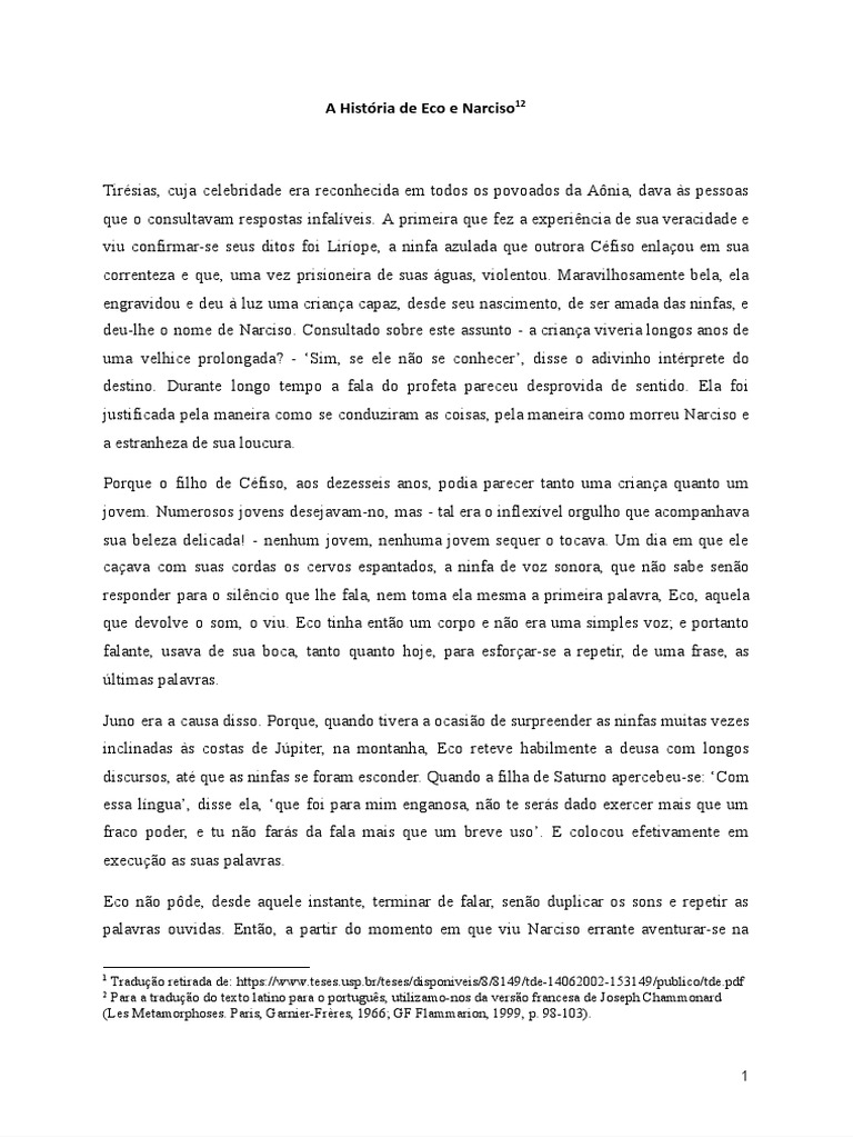 A História de Eco e Narciso | PDF | Amor
