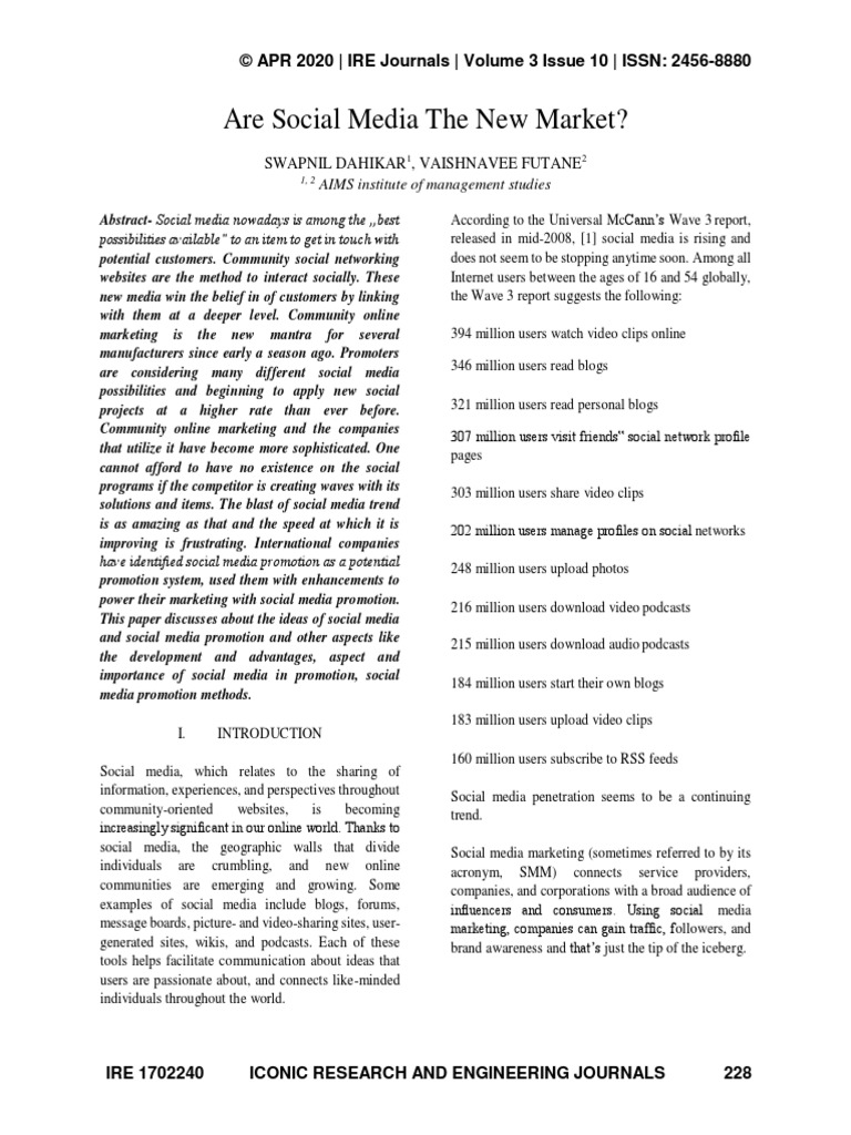 Are Social Media The New Market?: © APR 2020 - IRE Journals - Volume 3 ...