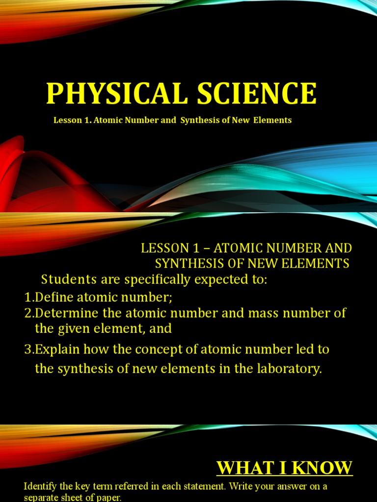 Lesson 1. Atomic Number and Synthesis of New Elements | PDF | Chemical ...