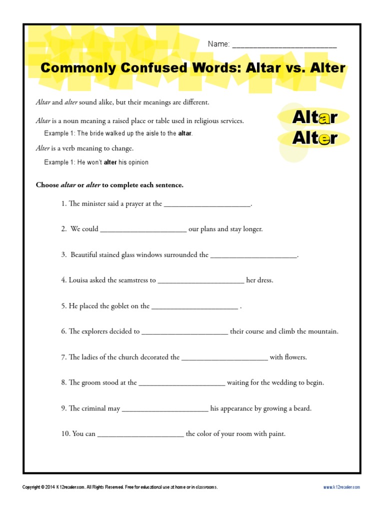 Commonly Confused Words Altar Vs Alter | PDF | Altar | Fashion Related ...