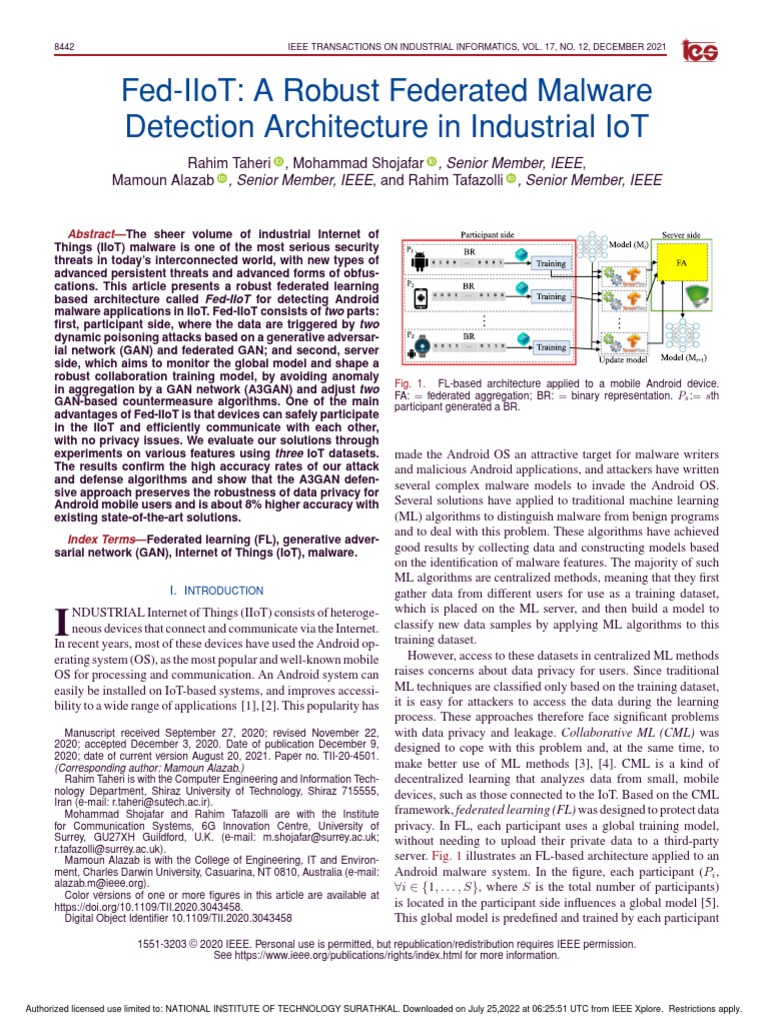 Fed Iiot A Robust Federated Malware Detection Architecture In