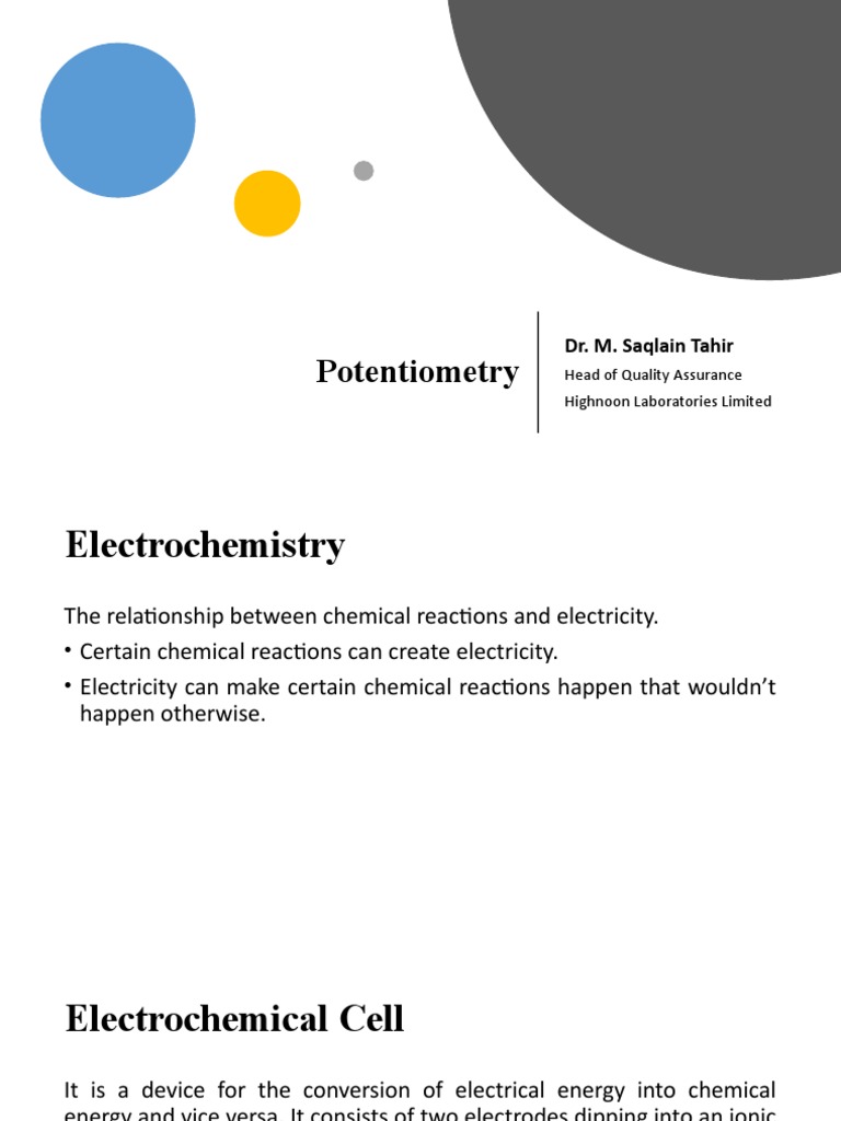 Electrochemical Cell Potentiometry | PDF | Ph | Electrochemistry