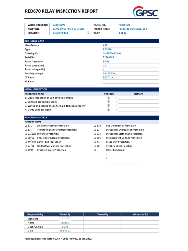 115kV - E02 - 60R - ROC Feerder 1 - RED670 Differential Relay - at Glow ...