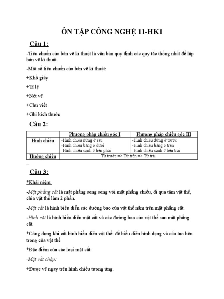 ÔN TẬP CÔNG NGHỆ 11 HK1 | PDF
