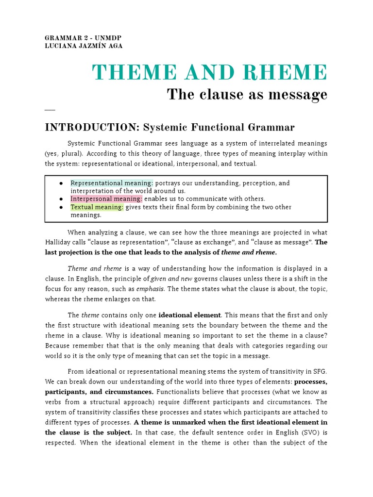 Theme and Rheme | PDF | Linguistics | Cognition