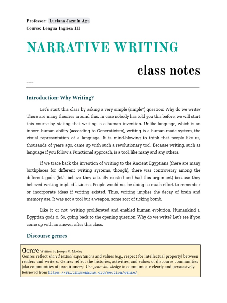 Narrative Writing - Class Notes | PDF | Grammatical Tense | Narrative