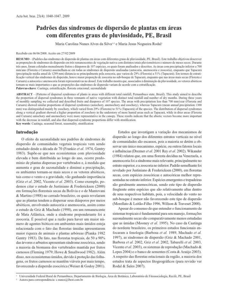 Maria Rodal PDF | PDF | Florestas | Dispersão biológica