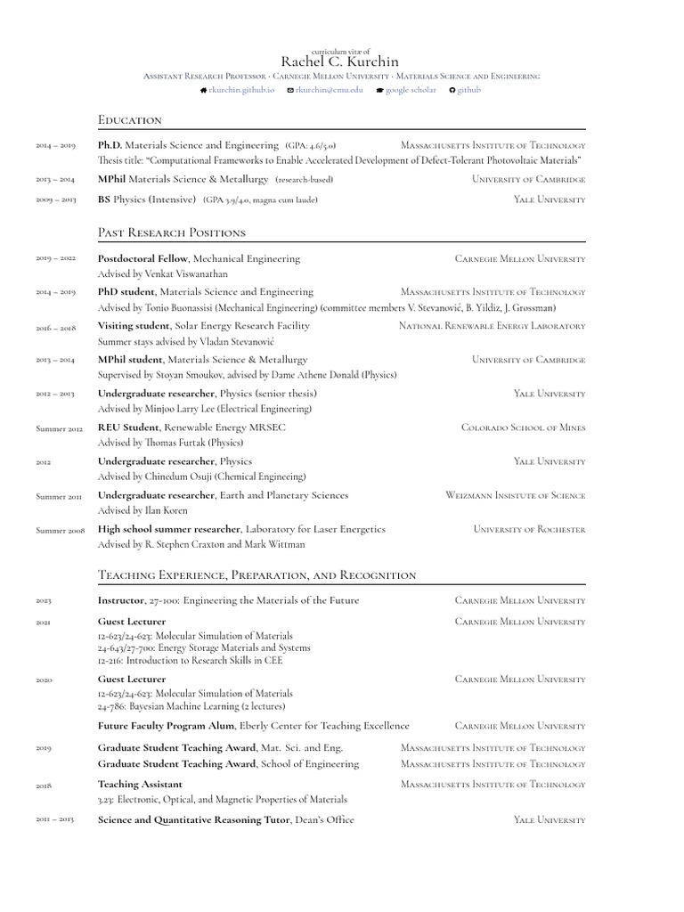 Rachel Kurchin's CV in Materials Science | PDF | Photovoltaics ...