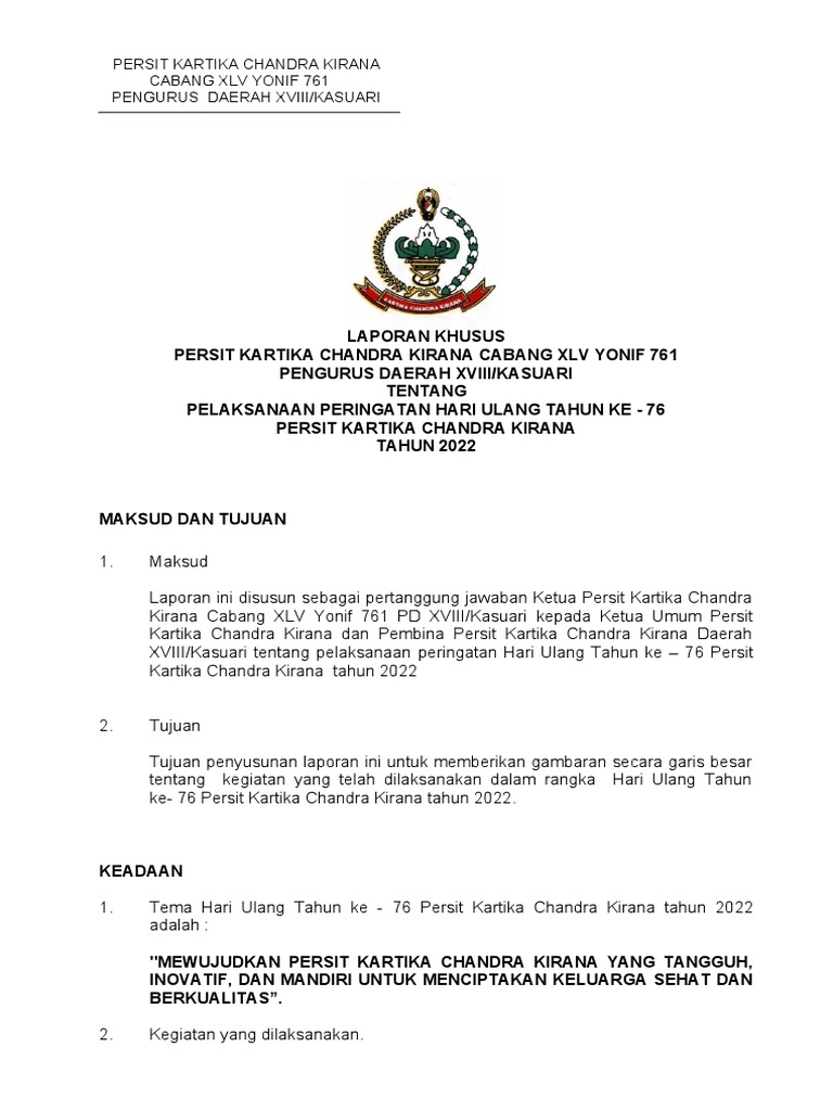 Laporan HUT ke-76 Persit Kartika | PDF