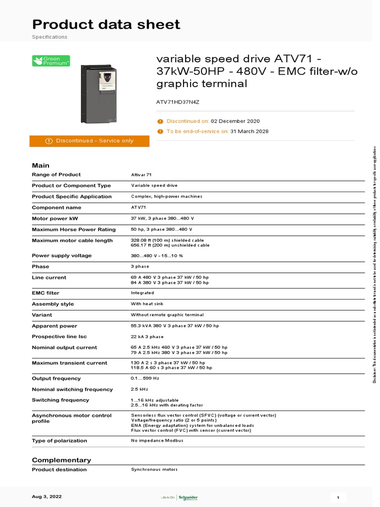 Altivar 71 Variable Frequency Drives VFD - ATV71HD37N4Z | PDF | Electric Motor | Power Supply