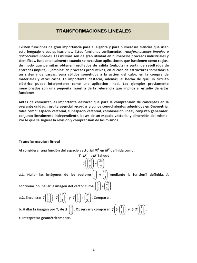 Un°5 - Transformaciones Lineales | PDF | Espacio vectorial | Mapa lineal