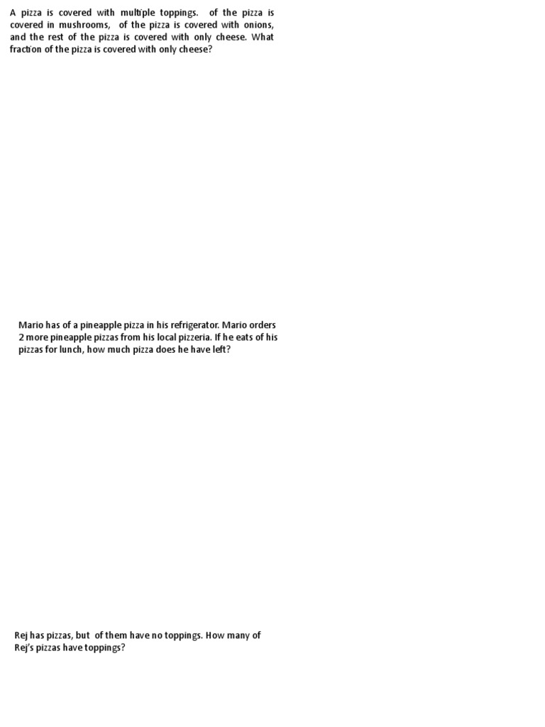 Fraction Word Problems | PDF | Cuisine | Foods