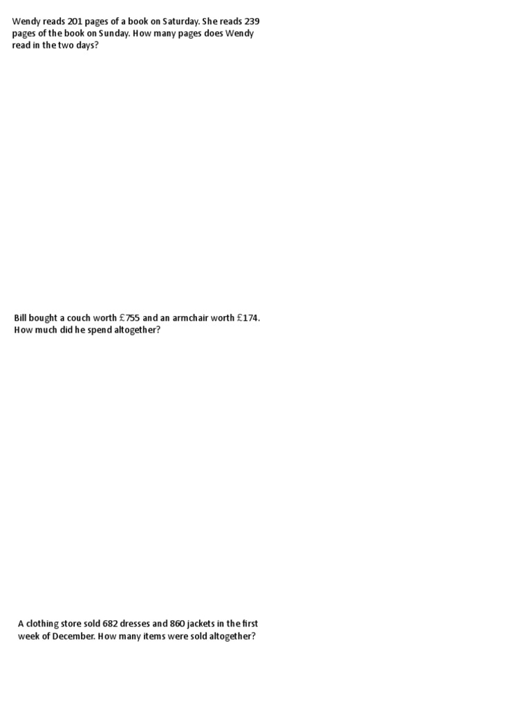 Word Problem Addition and Subtraction | PDF | Multiplication