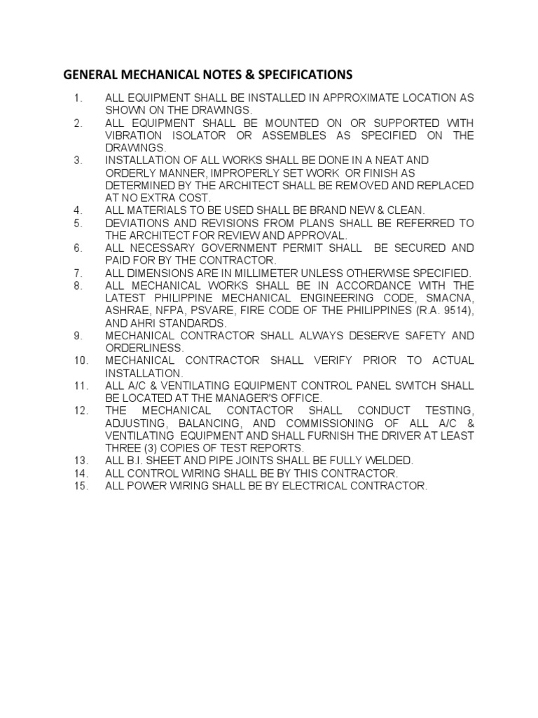General Mechanical Notes | PDF