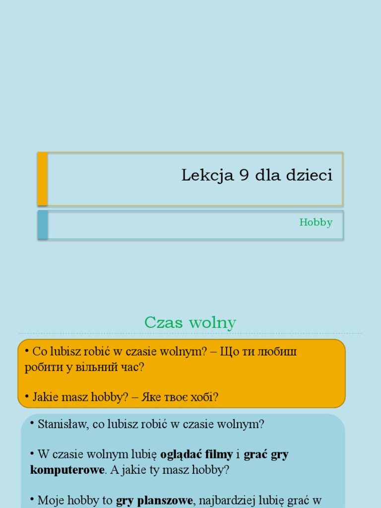 Lekcja 9 Dla Dzieci | PDF