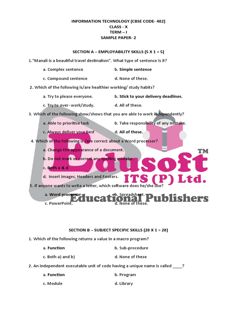 Class X IT Sample Paper 2 Guide | PDF | Hyperlink | Computer File