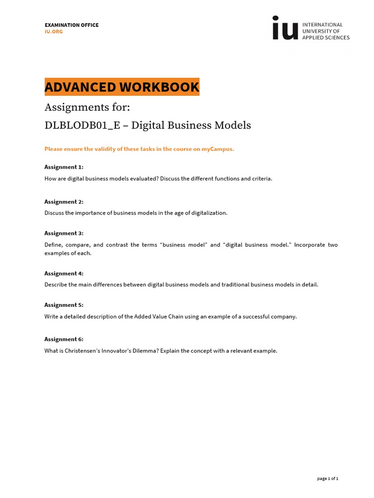 Task - Advanced Workbook - DLBLODB01 - E - 1 | PDF