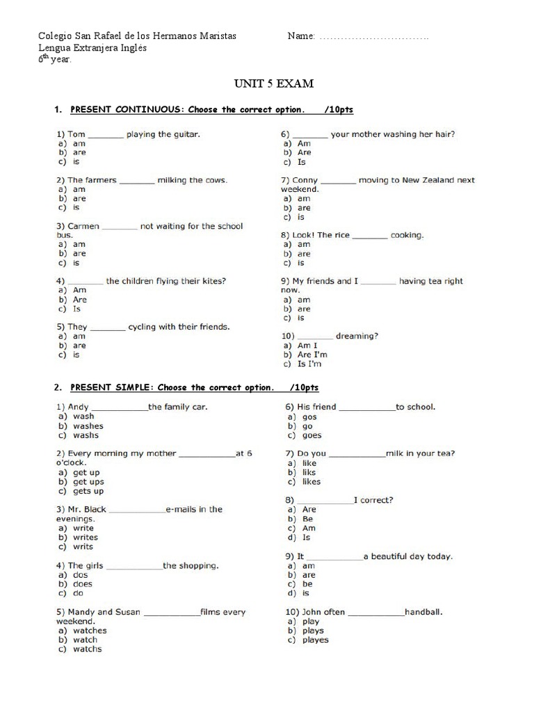 Present Tense Usage: An English Exam Focusing on the Present Simple and ...