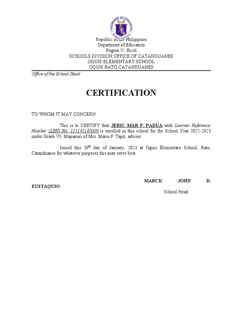 Certification - Palaro | PDF