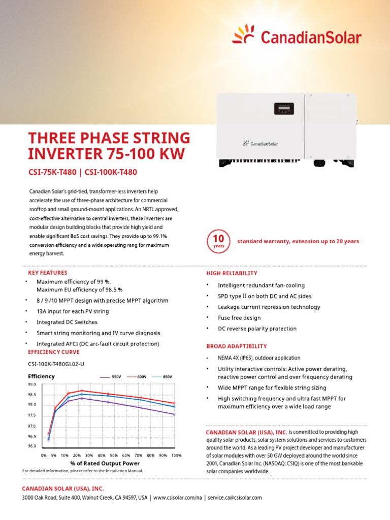 Canadian Solar Inverter Datasheet 75-100k | PDF | Electrical ...