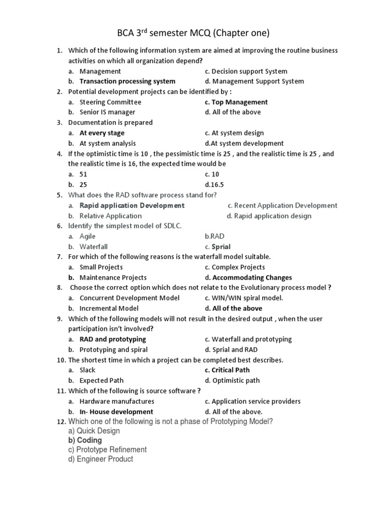 BCA 3rd Semester MCQ Question With Answer | PDF | Software Development ...