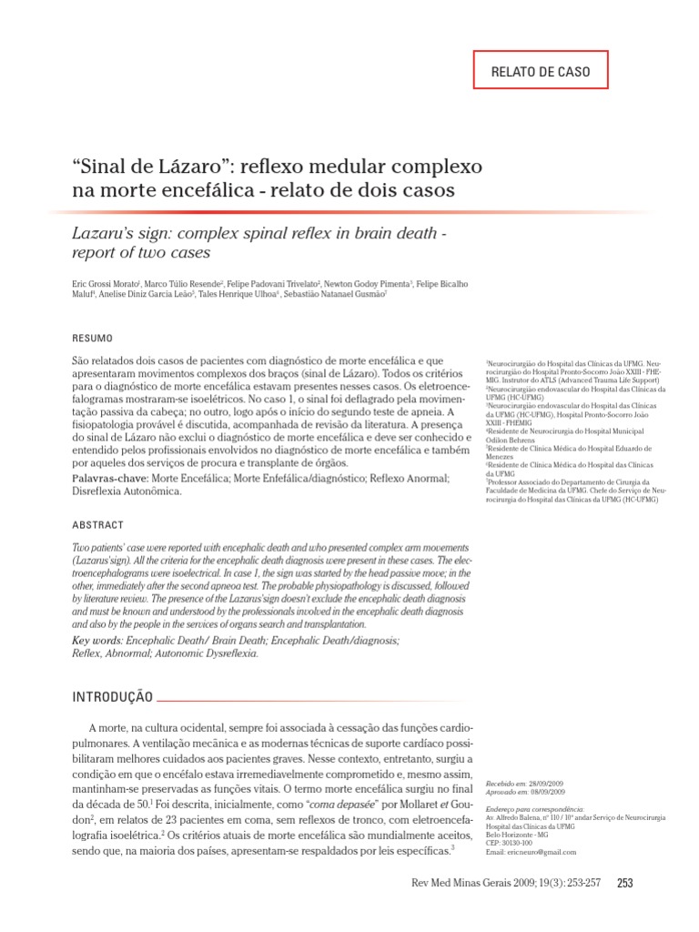 Sinal de Lazaro Reflexo Medular Complexo Na Morte Encefálica 2 Casos | PDF | Sistema de saúde ...