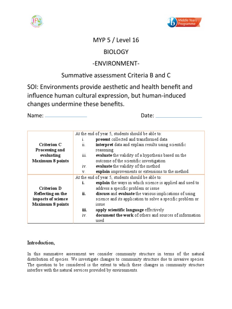MYP 5 SA Environment Biology | PDF | Scientific Method | Accuracy And ...