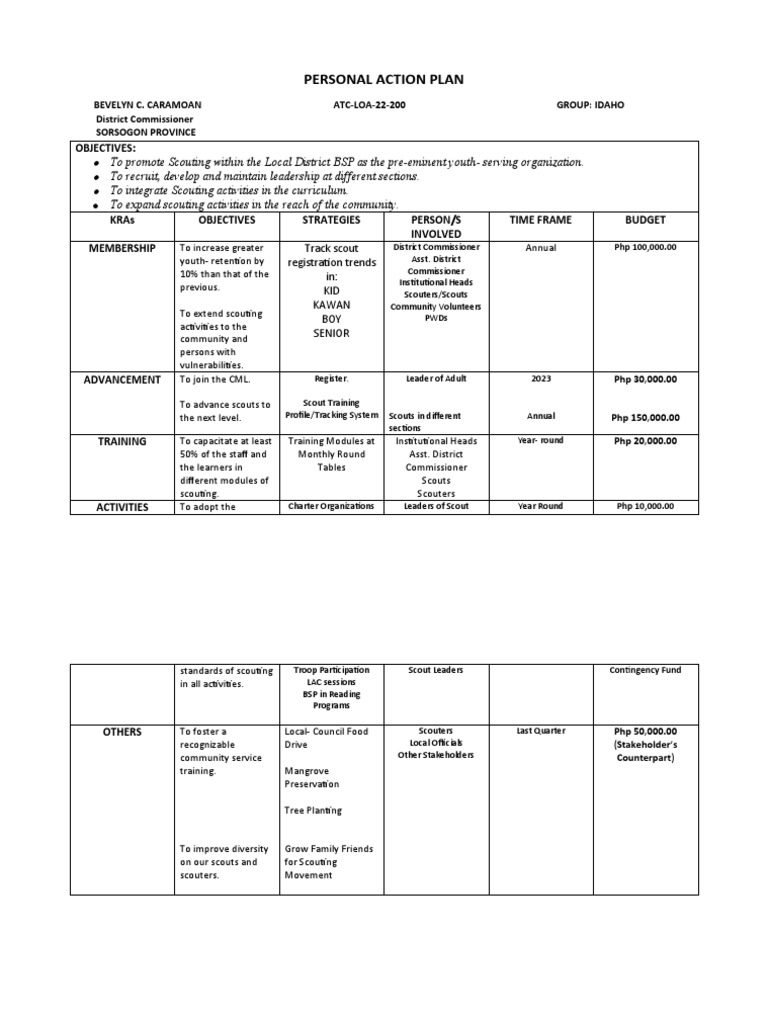 Personal Action Plan | PDF | Scouting | Outdoor Recreation