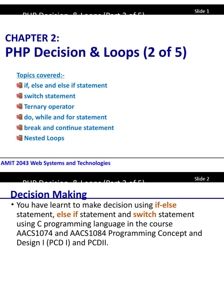 Chapter 2-2 PHP Decision and Loops | PDF | Control Flow | Php