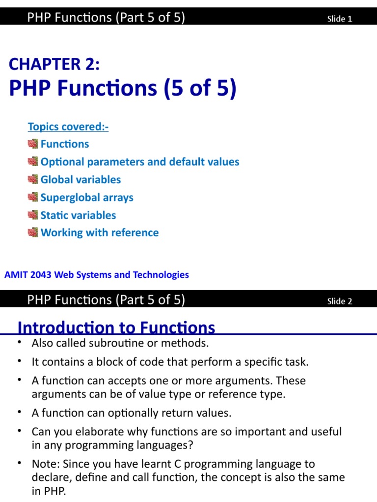 Chapter 2 5 Php Functions Pdf Php Parameter Computer Programming