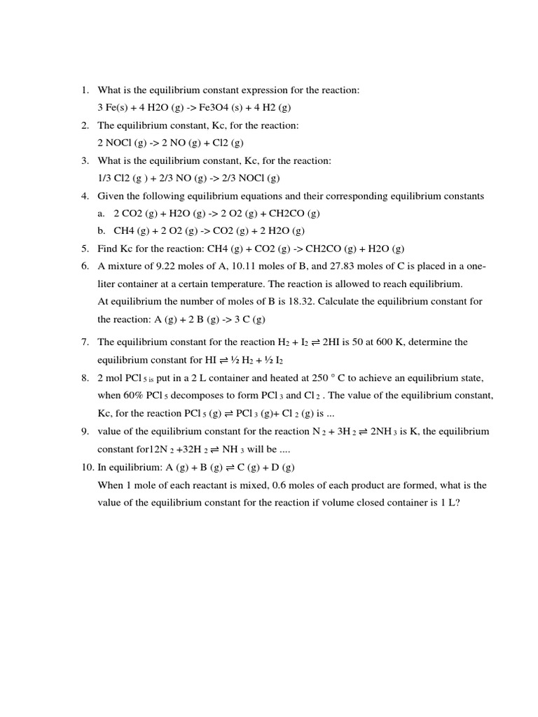Equilibrium Worksheet (TB) | PDF | Science & Mathematics