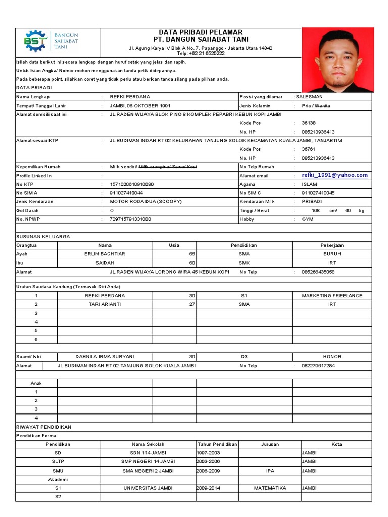 Form Aplikasi BST REFKI | PDF