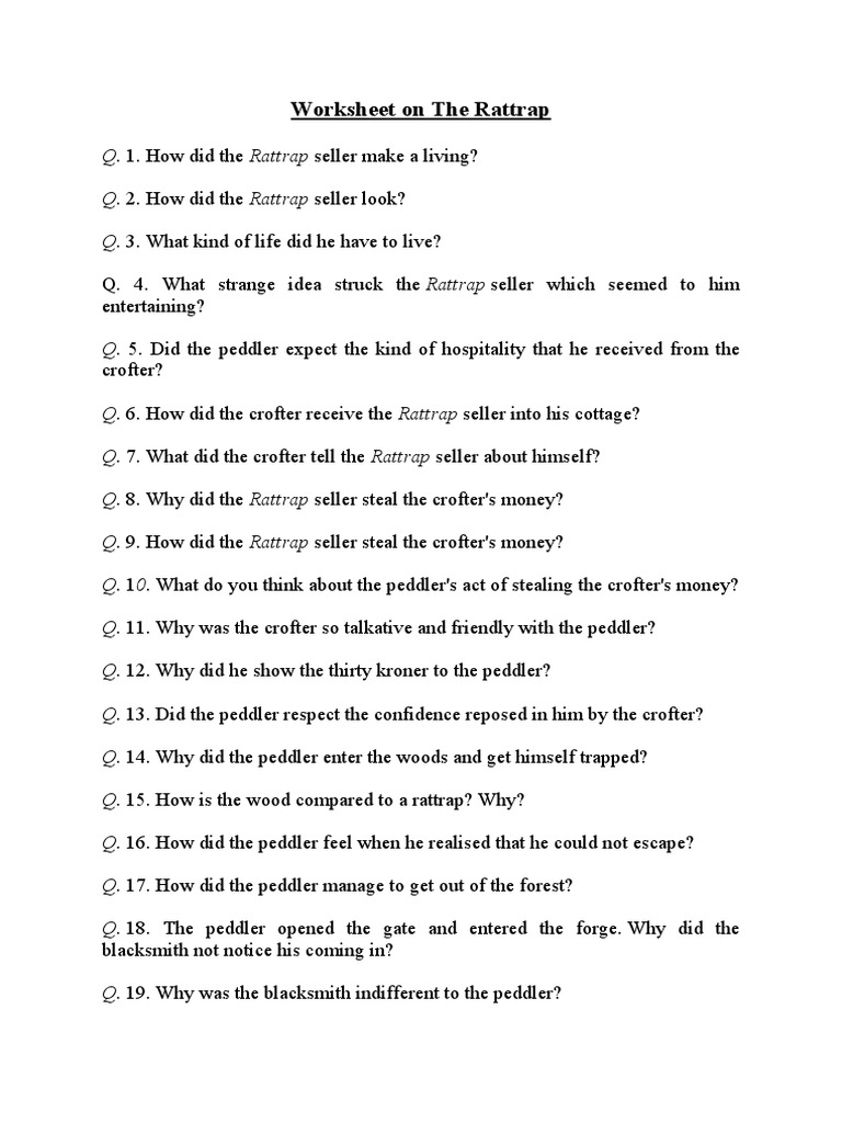 Worksheet On The Rattrap | PDF