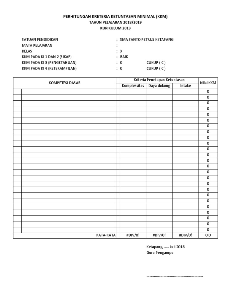 Format Penentuan KKM K13 | PDF