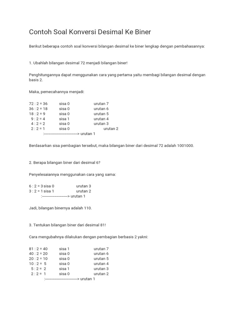 Contoh Soal Desimal ke Biner | PDF