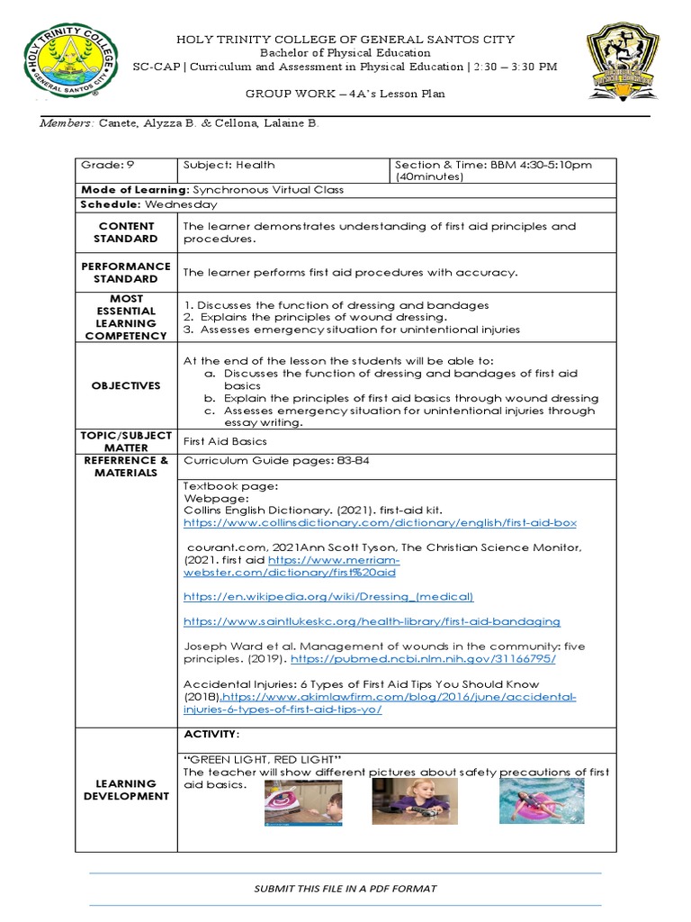 Lesson Plan | PDF | First Aid | Wound
