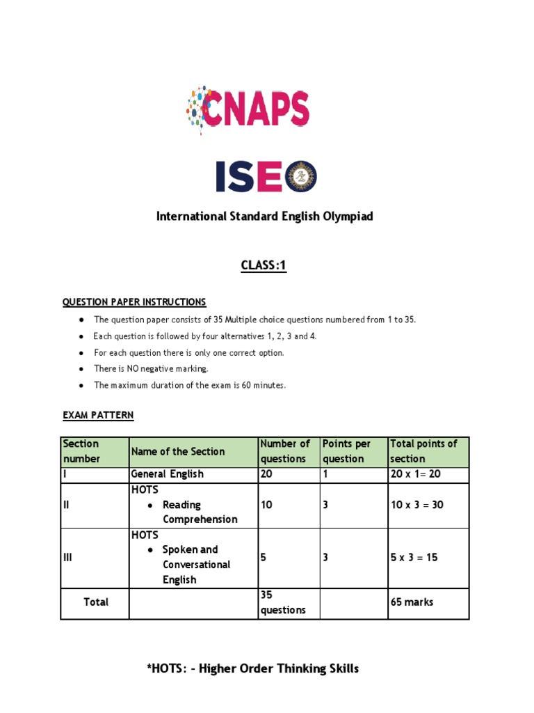 ISEO ExamPattern 1 | PDF